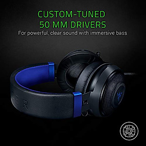 Razer Kraken Gaming Headset: Lightweight Aluminum Frame - Retractable Noise Isolating Microphone - for PC, PS4, PS5, Switch, Xbox One, Xbox Series X & S, Mobile - 3.5 mm Headphone Jack - Black/Blue