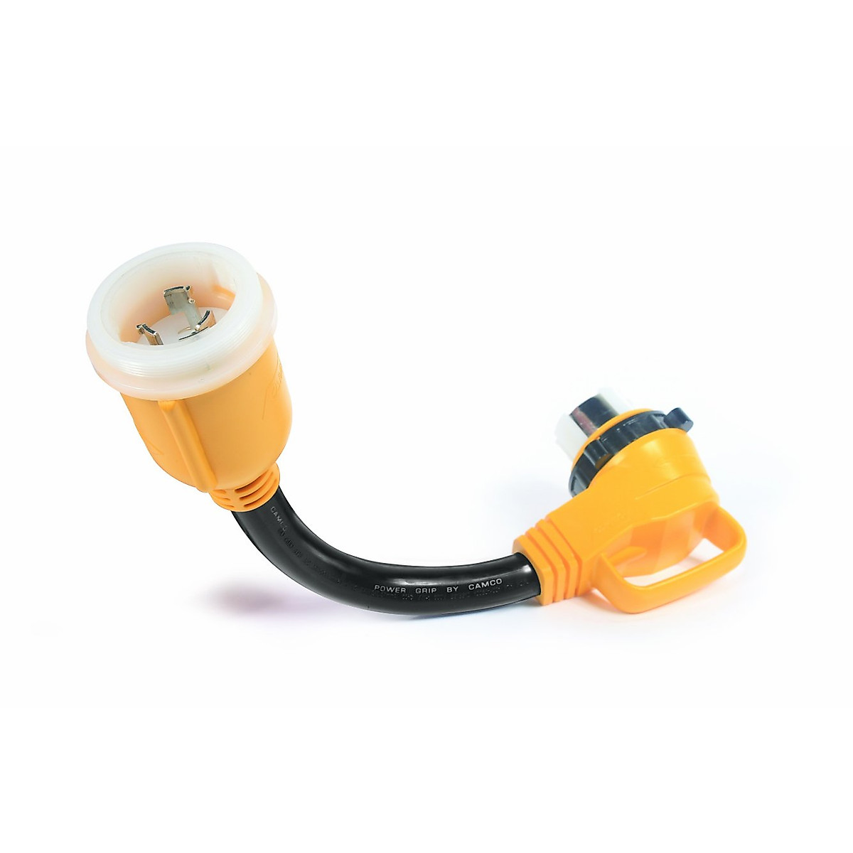 Camco Power Grip 18" Dogbone Extension Cord Adapter with 50-Amp Power Locking Male and 50-Amp 90-Degree Locking Female Ends for Electrical Connection