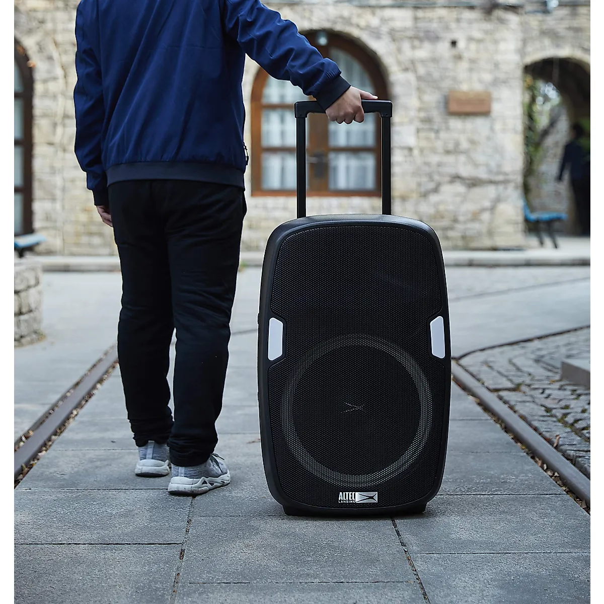 Altec Lansing SoundRover Wireless Trolley Bluetooth Speaker with Microphone, Rechargeable System Speaker for Parties, Karaoke DJ Speaker with Led Lights and USB Smartphone Charger