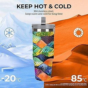 BWQJKUO Large Capacity Car Cup 30 Oz Stainless Steel Rainbow Fish Scale Printed Travel Mug Leak-proof Flip Straw Tumbler with Handle,keeps Cold Or Ho