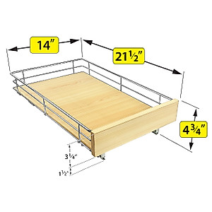 LYNK PROFESSIONAL® SELECT™ Pull Out Cabinet Organizer, 14" x 21" Slide Out Drawers for Kitchen Cabinets - Sliding Pull-Out Pantry Shelves – Home Shelf Organizers - Lifetime Ltd. Warranty, Wood Chrome
