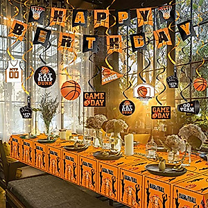 181 Pcs Basketball Theme Birthday Party Decorations 2 Basketball Sports Tablecloth 8 Hanging Swirls Basketball Hoop Banner 24 Set Basketball Tableware Plates Cups Napkins for Boy Kids Party Decor
