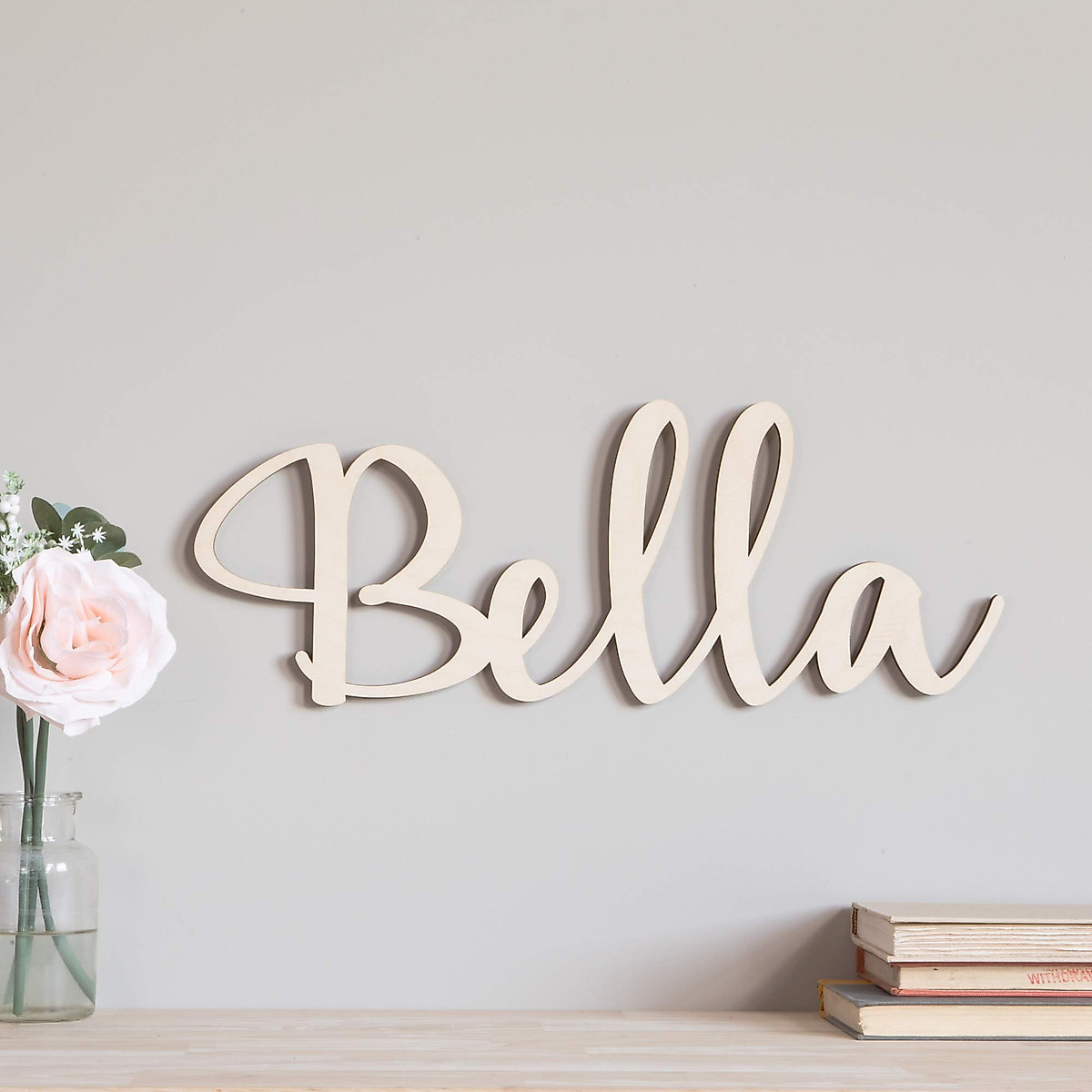 12-48 inches wide Custom Wooden Name Sign Hand Script Letter Baby Name Nursery Décor Girls Room bedroom wall name wood name craft letter ready to paint Bella