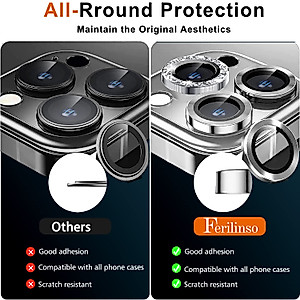 Ferilinso [3+3 Pack for iPhone 14 Pro & iPhone 14 Pro Max Camera Lens Protector Accessories Camera Cover Titanium Alloy-Space Metal Protection Mounting Base Case Friendly (Silver/Sparkle Silver)