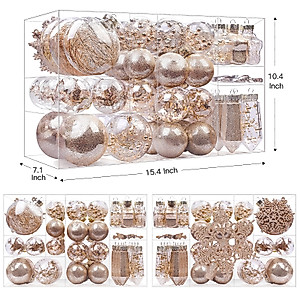 SHareconn 86pcs Shatterproof Plastic Christmas Ball Ornaments, Decorative Hanging Baubles for Xmas Tree/Holiday/Party - Champagne