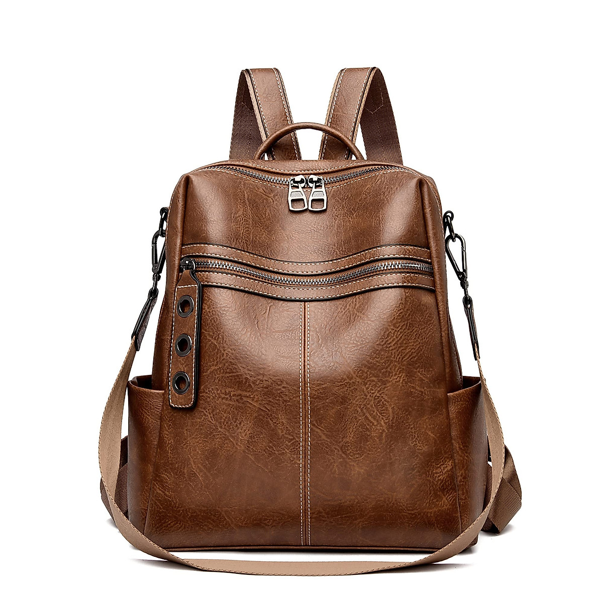 Maxoner Backpack Purse for Women Fashion Genuine Leather Convertible Shoulder Handbag Travel Bag Satchel Rucksack Ladies Bag (Faux Leather Dark Brown)