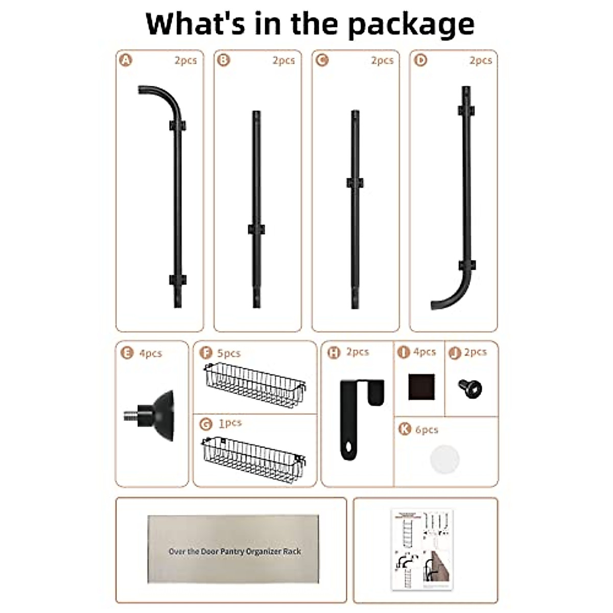 Egepon Over the Door Pantry Organizer Rack with 6 Full Baskets, 6-Tier Heavy-Duty Metal Hanging Storage Closet Organizer Kitchen Spice Rack