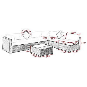 Tangkula 7 pcs Wicker Furniture Set Rattan Wicker Sofas Garden Lawn Patio Sectional Furniture Set Conversation Set with Weather Resistant Coffee Table and Cushioned Seat (Beige Cushion in Glass)