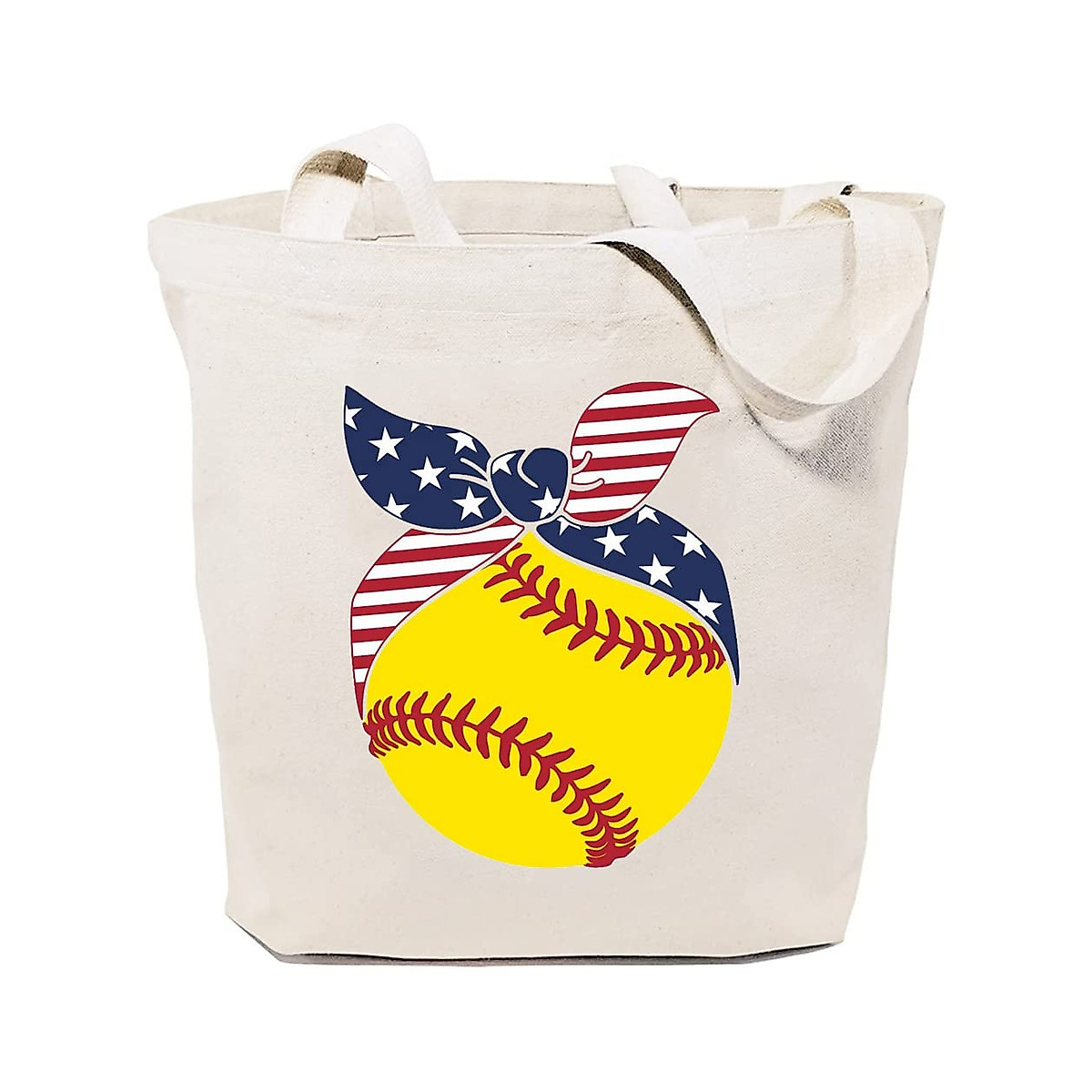 GXVUIS Softball Canvas Tote Bag for Women American Flag Bandana Reusable Travel Grocery Shoulder Shopping Bags Funny Gifts White