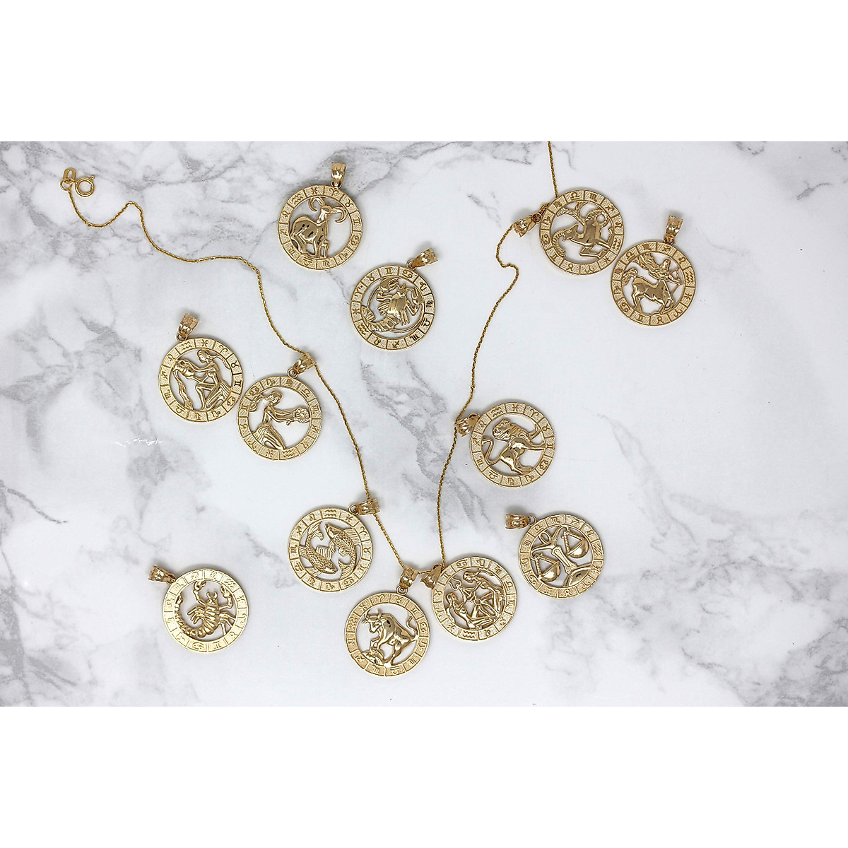 CaliRoseJewelry 14k Yellow Gold Pisces Zodiac Pendant Necklace, 22"