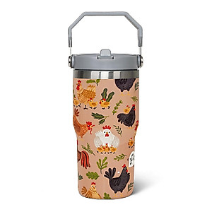 Hachishun Chicken Tumbler with Handle, Stainless Steel Vacuum Insulated Flip Straw 20 oz Chicken Tumbler Spill Proof Coffee Travel Mug Chicken Gifts for Women
