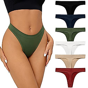 SHARICCA Seamless Thongs for Women Sexy Breathable No Show Thong Underwear Women Multiple Pack, M, 6P02