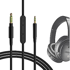 Geekria Audio Cable with Mic Compatible with Bose QuietComfort SE QuietComfort Ultra QCSE QC45 QC35 II QC35 ANC700 NC700 Cable, 2.5mm Replacement Stereo Cord with Inline Microphone (6 ft / 1.7 m)