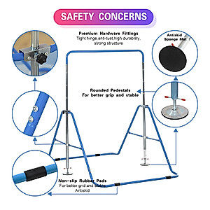 Phagatt Adjustable Height Gymnastics Horizontal Bars Children Folding Monkey Bars Child Gym Climbing Tower Kip Balance Bar (Blue)