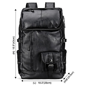 HuaChen Travel PU Leather Backpack for Men Women,Laptop Backpack for School College Bookbag Computer (YZ24_Black)