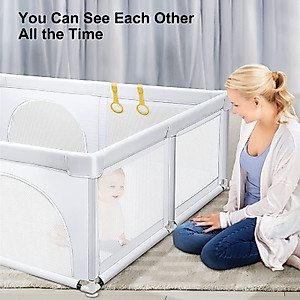 Baby Playpen, 71"x59" Play Pens for Babies and Toddlers, Extra Large Infants Playpen Gate Kids Safety Play Yard (Light Gray)