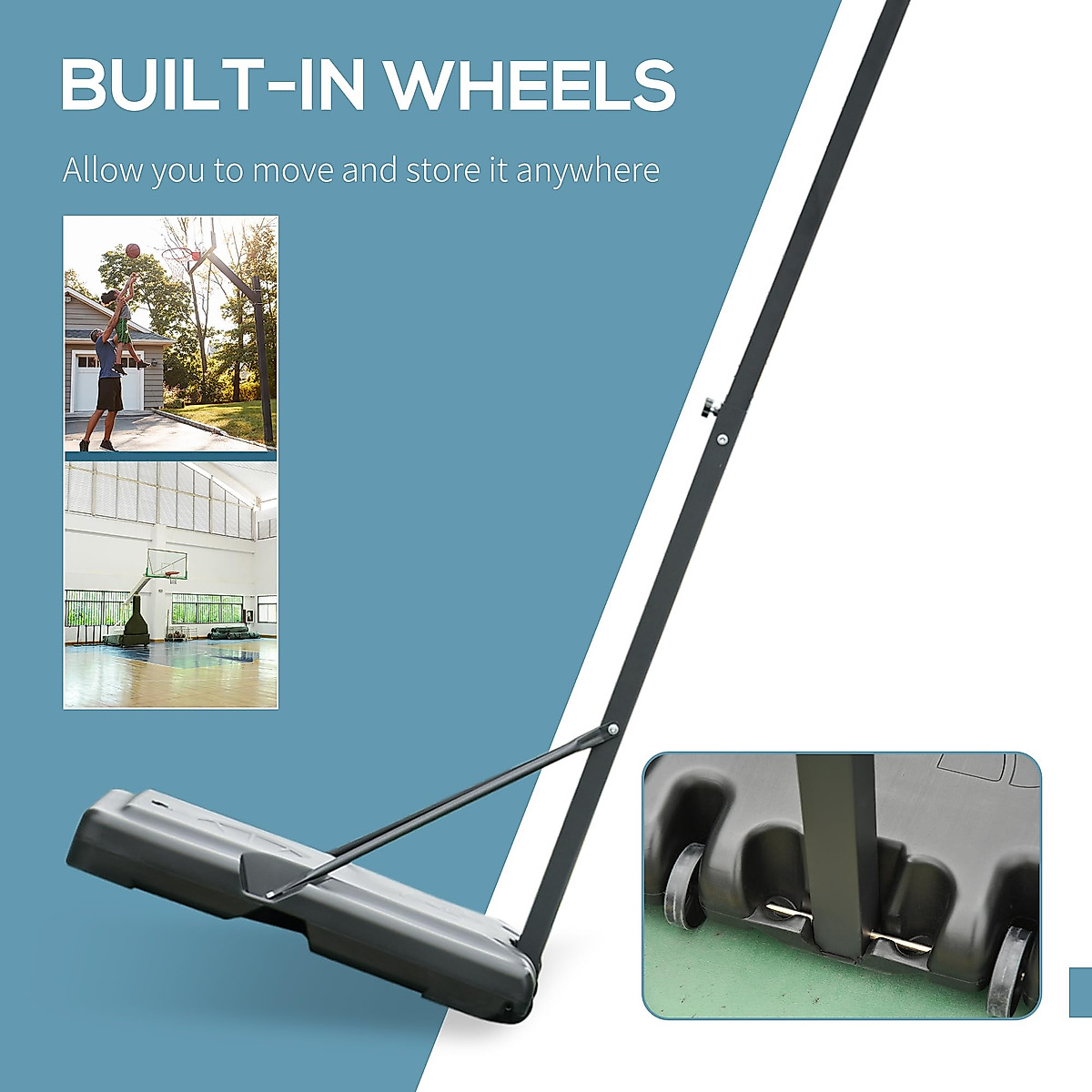 Soozier Portable Basketball Hoop, 8.4-9.8ft Height Adjustable, Basketball Goal with 34in Backboard and Wheels for Indoor Outdoor Use