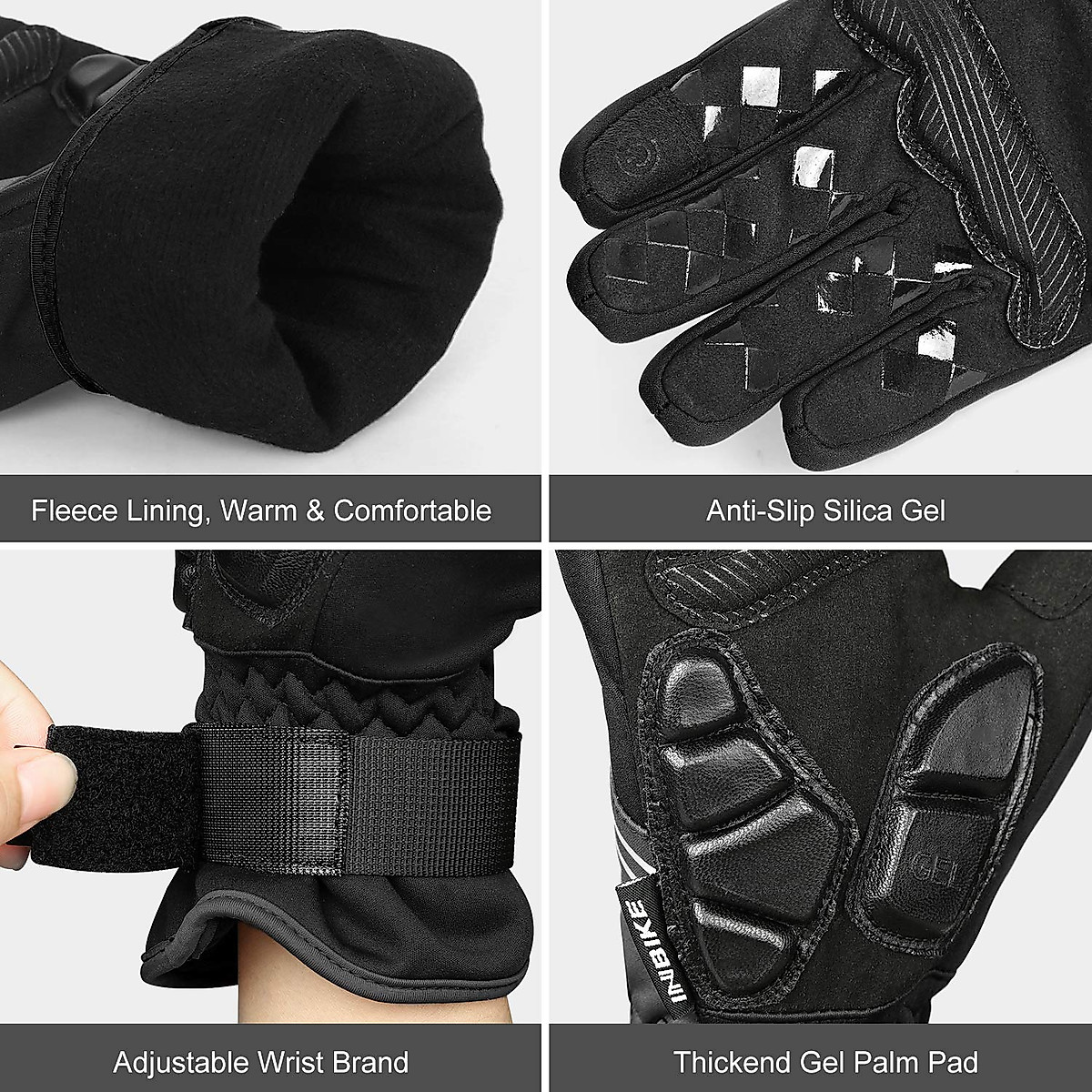 INBIKE Cycling Winter Gloves,for Men Windproof Reflective Thermal Gel Pads Touch Screen MTB Mountain Bike Black Medium
