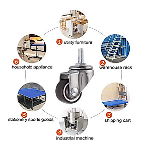 Skelang 4 Pcs 1" Swivel Stem Threaded Casters, TPE Mute Caster Wheel M6 ×15, Replacement for Carts Trolley, Baby Bed, Furniture Cabinet, Table, Total Load Capacity 99Lbs