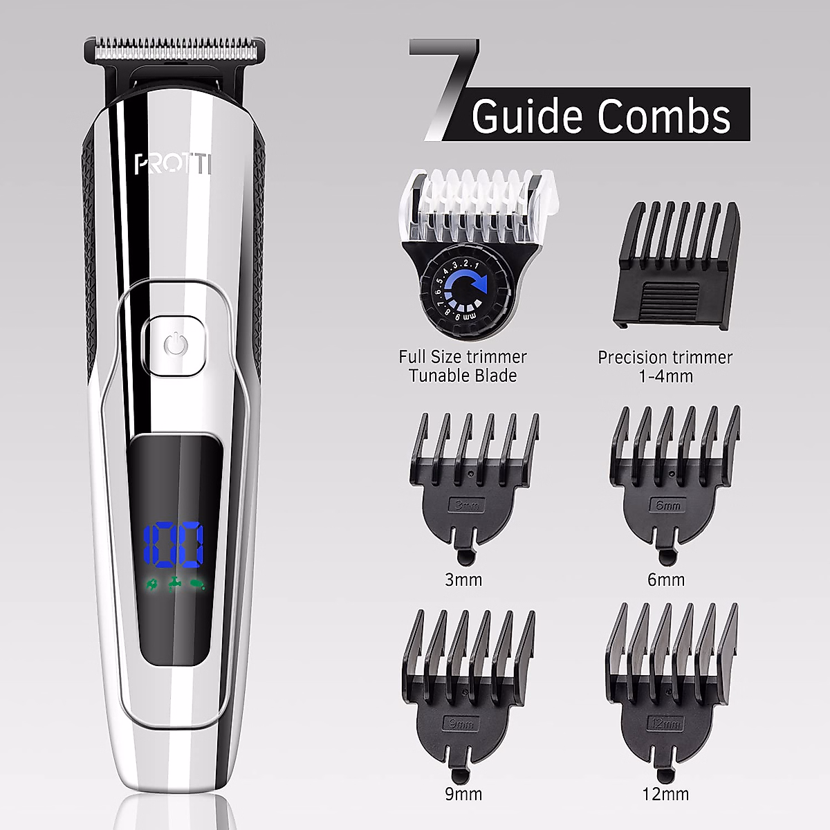 Beard Trimmer for Men, protti Hair Clippers for Men Waterproof Hair Trimmer 2 Ways Rechargeable Professional Cordless Hair Trimmer Facial Cutting Groomer All in 1 Mens Grooming Kit with LED Display