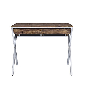 ACME Furniture Acme Callers Desk, Weathered Oak & Chrome, One Size