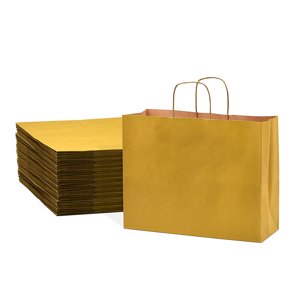 Craft Bag with Handles - 16x6x12 50 Pack Large Yellow Shopping Bags, Cute Kraft Paper Gift Wrap Totes with Handles for Small Business, Retail & Boutique Use, Merchandise, Goodie & Favor Bags, in Bulk