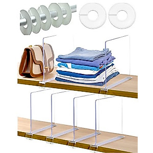 PJ Vital Clear Acrylic Shelf Dividers for Closet Organization Multi-Functional Plastic Divider Wood Shelves, Purse Organizer Cabinet 4 Pack in Kitchen, Bedroom, Bathroom and Office.