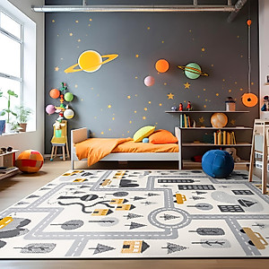 Rugshop Kids Play Road Rug for Playroom,Kidsoom,Nursery Room Interactive Cityscape for Cars and Toys Indoor Soft Area Rug 8' x 10' Cream