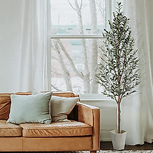 OXLLXO 7ft Artificial Olive Tree (82in) Tall Fake Potted Olive Silk Tree with Planter Large Faux Olive Branches and Fruits Artificial Tree for Office Living Room Home Floor Decor (Indoor/Outdoor)