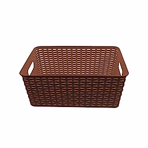 YBM Home Small Plastic Rattan Storage Box Basket Organizer - Brown - 3 Pack