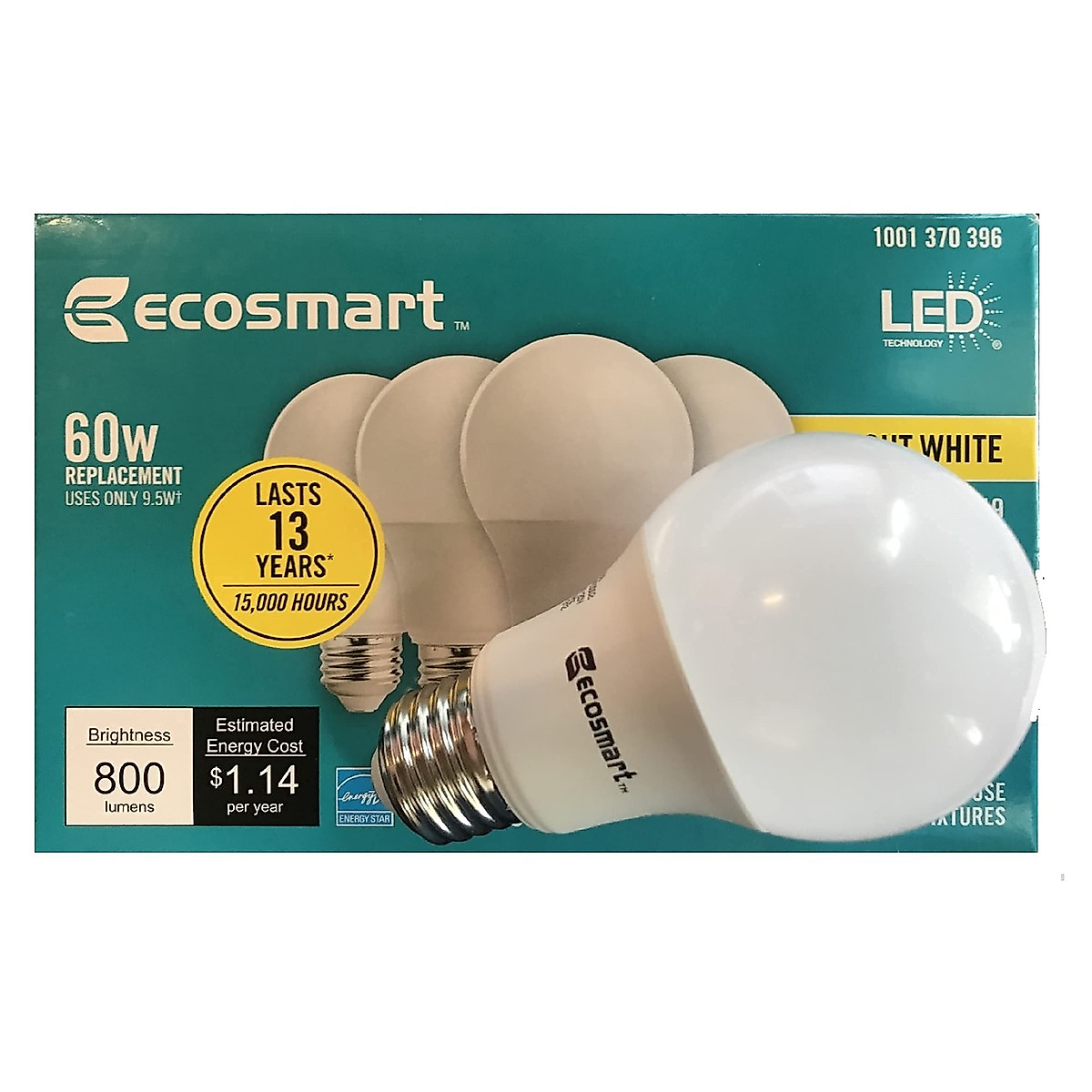 LED TECHNOLOGY EcoSmart 60-Watt Equivalent A19 Dimmable Energy Star LED Light Bulb Bright White (4-Pack)