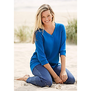 Woman Within Women's Plus Size Three-Quarter Sleeve Thermal Sweatshirt - 34/36, Deep Claret