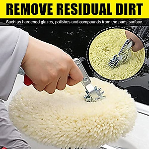 POLIWELL Wool Buffing Pads 7 Inch Set 100% Wool Buffing Pad Hook and Loop 3Pack, 5/8-11T Shark Backing Pad Kit, Cleaning Spur Tool + 7” Waxing Bonnet Pads 3pcs for Compound Cutting & Polishing, 9Pack