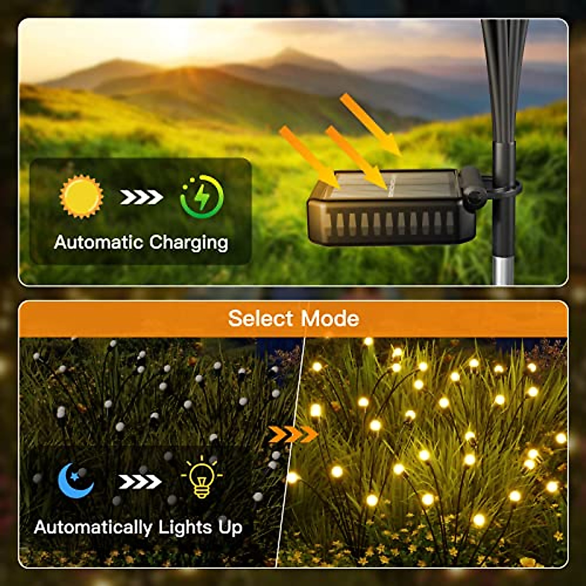CRILEAL 8LED Solar Powered Firefly Lights,Solar Lights Outdoor Waterproof,Starburst Swaying Solar Firefly Lights, Firefly Garden Lights for Path Landscape Outdoor Decorative Lights White Warm 4Pack
