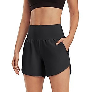 G4Free Athletic Shorts for Women 5 Inch Running Shorts with Pockets Quick Dry Workout Sports Tennis Shorts(Black,L)