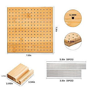 Crochet Blocking Board, Granny Square Blocking Board with 12 Stainless Steel Rod Pins, Gifts for Mothers & Grandmothers & Knitting and Crochet Lovers （Bamboo, 7.8"）
