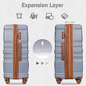 Merax Luggage Sets 3 Piece Suitcase, Hardside Suit case with Spinner Wheels Lightweight TSA Lock, Blue/Brown, 20/24/28 Inch