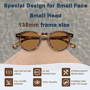 AVAWAY Small Face Round Sunglasses for Womens Polarized Acetate Frame Brown UV Protection Classic Key Hole Category 3 Sun Shades Sunnies