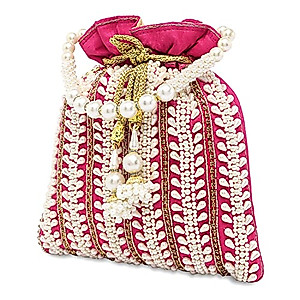 Aheli Rani Pink Potli Bags for Women Evening Bag Clutch Ethnic Bride Purse with Drawstring(P82RP)