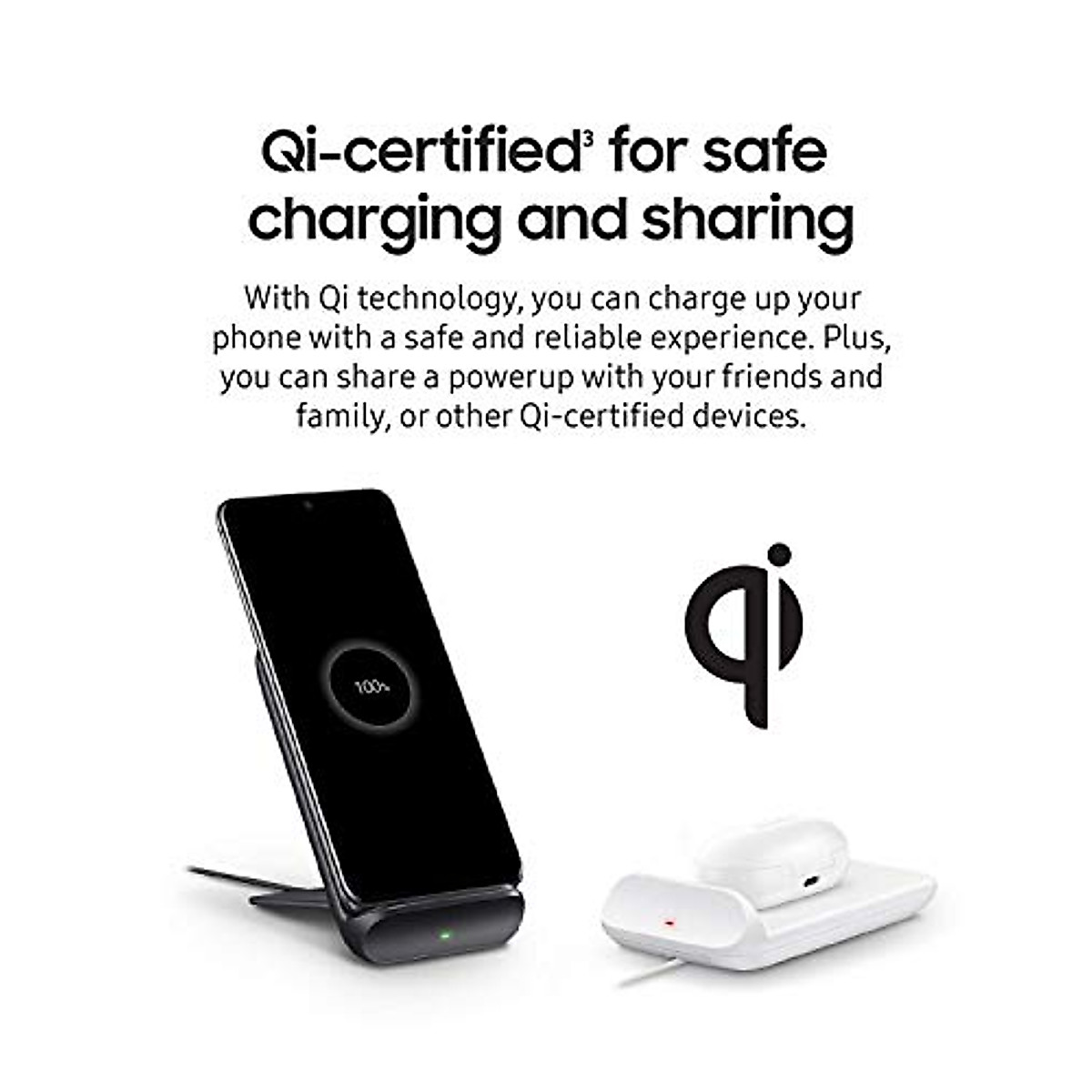 Samsung Electronics Wireless Charger Convertible Qi Certified (Pad/Stand) - for Galaxy Buds, Galaxy Phones, and Apple iPhone Devices - US Version - White (US Version)