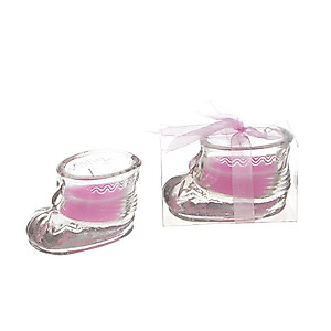 Lunaura Baby Keepsake - Set of 12 Girl Glass Baby Bottie Shoe Scented Candle - Pink