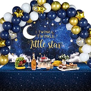 Twinkle Twinkle Little Star Baby Shower Decorations Navy Blue White Confetti Gold Foil Balloon Arch Kit Twinkle Twinkle Little Star Backdrop Space Tablecloth for Baby Shower Birthday Party Supplies
