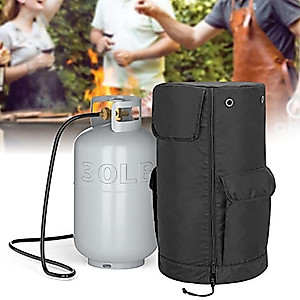 SAMDEW 30 lb Propane Tank Cover with Side Flip Flap & Stable Tabletop Feature, Outdoor Propane Tank Cover for 30lb Propane Gas Cylinder, with 2 Storage Pockets, Water & Wear-Resistant, Black, Bag Only