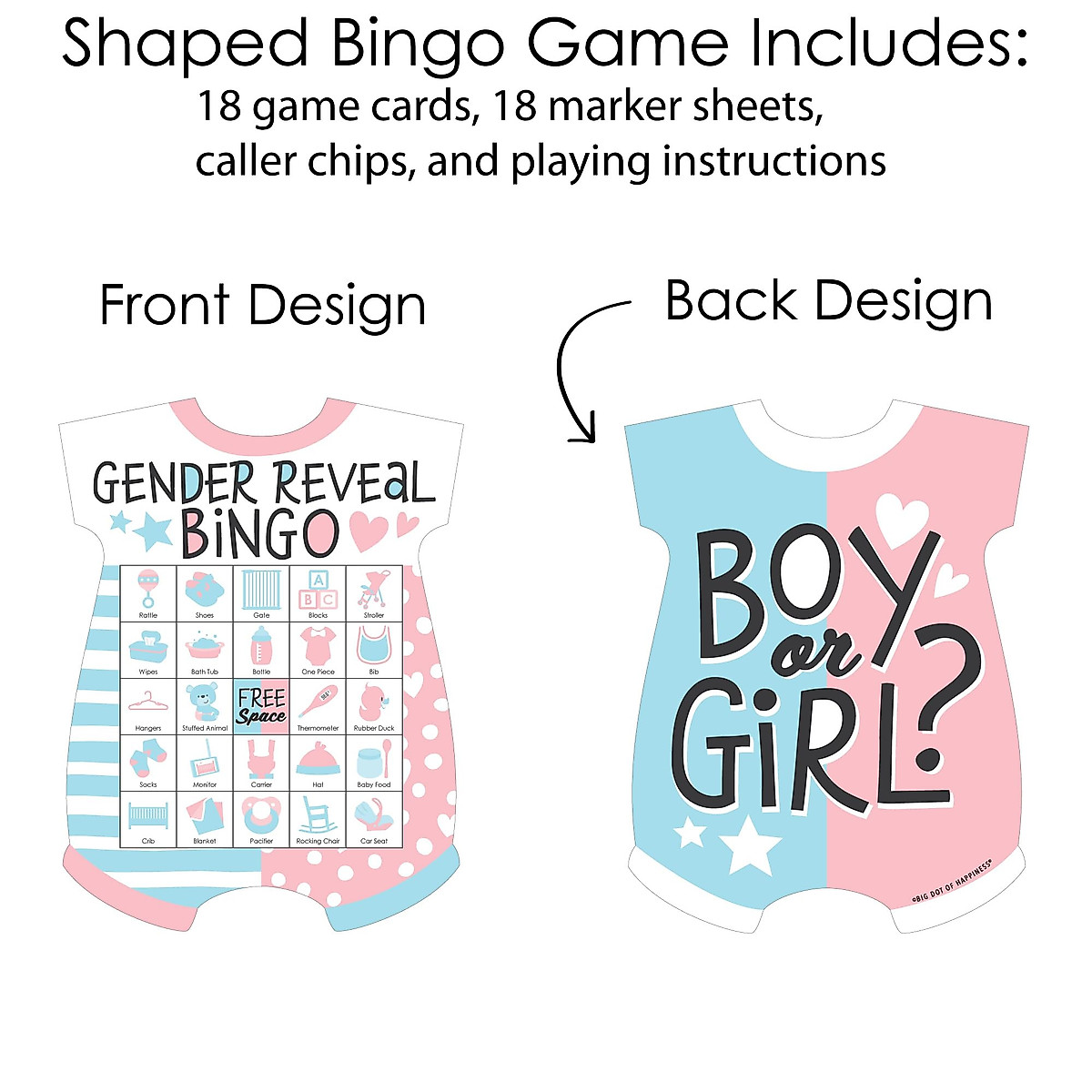 Big Dot of Happiness Baby Gender Reveal - Picture Bingo Cards and Markers - Team Boy or Girl Baby Shower Shaped Bingo Game - Set of 18