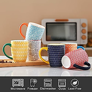 KitchenTour Ceramic Coffee Mug Set of 6 16oz - Coloful Restaurant Mugs 6pack - Cup set for Coffee, Tea, Cappuccino, Cocoa - Bohemia style
