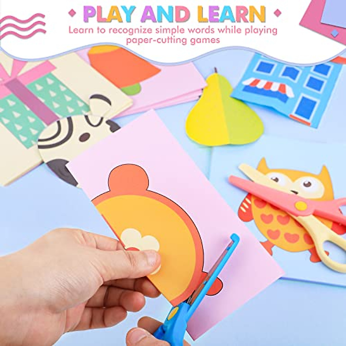 UCEC Toddler Scissors Kids Paper Cut 100 Sheets, 2PCS Plastic Safety Scissors + 2PCS Stainless Steel Preschool Training Scissors, DIY Art Craft Origami Paper Child Scissors for Kids Preschool Child