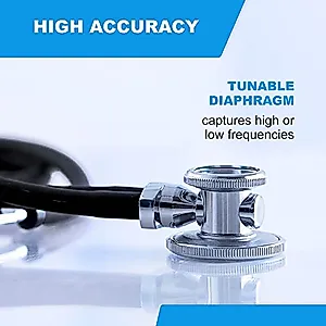 Primacare DS-9298 Black Medical Clock Stethoscope with Analog Watch, 22" Tubing Convertible Regular Sprague Rappaport Stethoscopes, First Aid Emergency Essential Kits with Headset