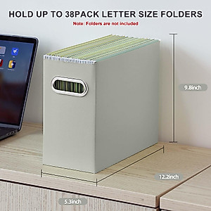 Oterri File Organizer, Small Storage Box, Cardboard File Folder Organizer, Collapsible File Box, Hanging File Organizer for Letter Size, Portable File Box with Handle, Only Box (Grey, 2 Packs)