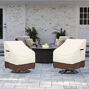 CVFERQE Swivel Patio Chair Cover Waterproof 2 Pack(28W x 33D x 38.5H Inch ),Patio Swivel Chair Covers for Outdoor Furniture,Rocking Chair Covers Waterproof,Beige and Brown,