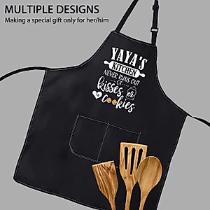 POFULL Yaya Gift Yaya Birthday Apron Yaya's Kitchen Never Runs Out Of Kisses and Cookies (Yaya's Kitchen Apron)